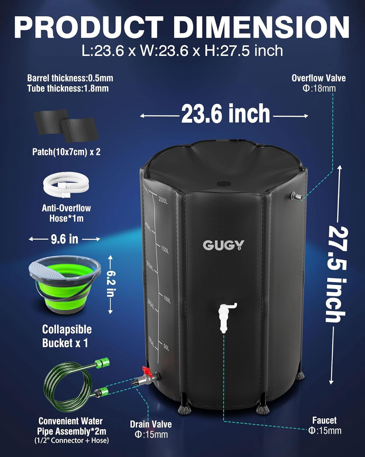 Rain Water Collection Barrel - 53 Gallon Water Storage Tank with ...