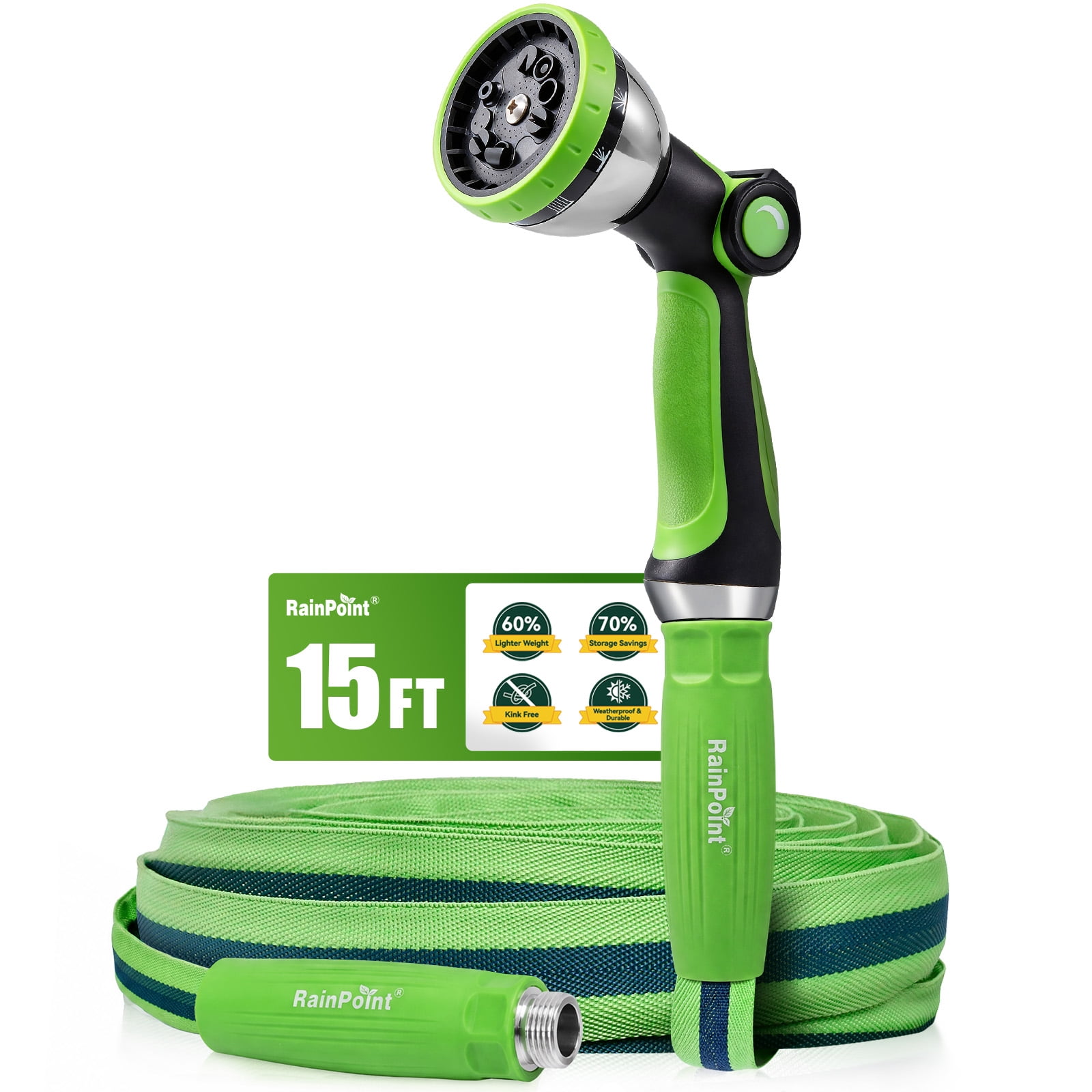 RainPoint 15FT Garden Hose with Hose Nozzle,60% Lighter TPE Anti-Kink ...