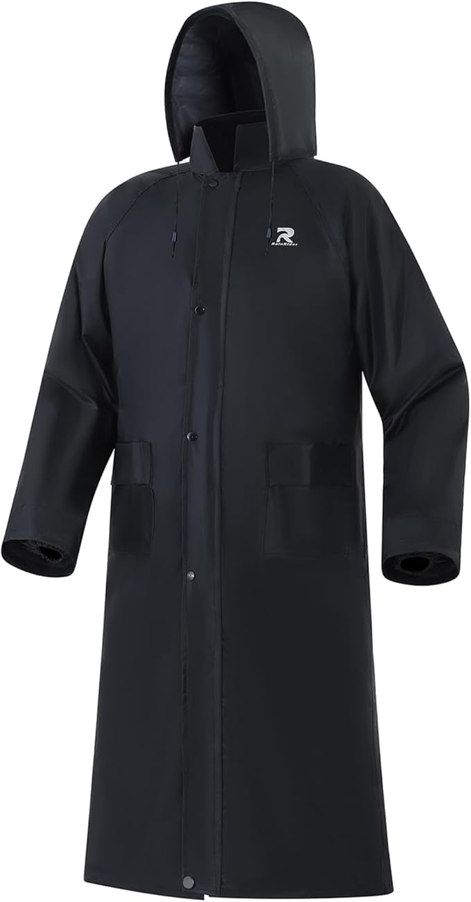 RainRider Raincoat for Men Waterproof Long Rain Jacket with Stowable ...