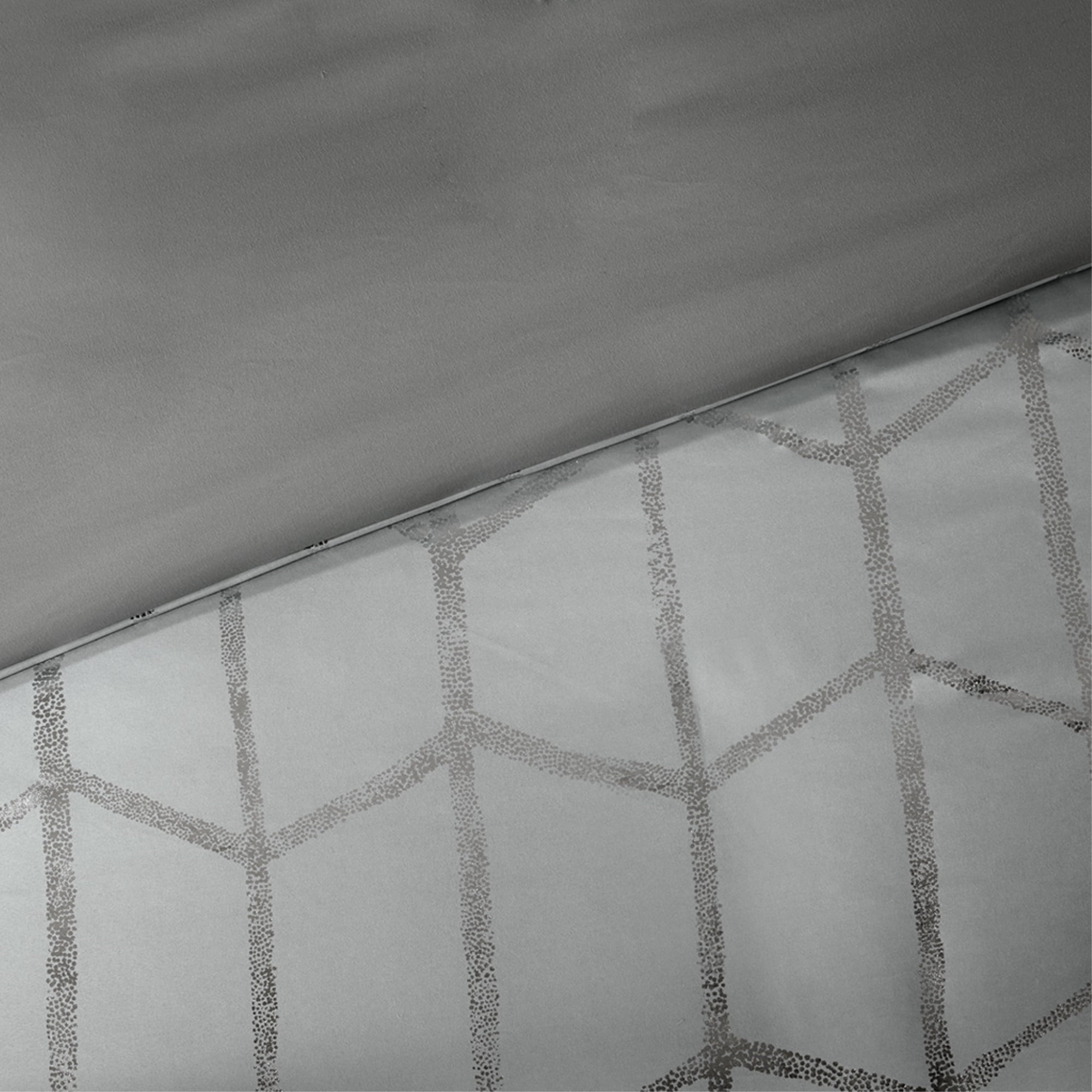 Raina Metallic Printed Duvet Cover Set - Grey/Silver, 100% Polyester ...