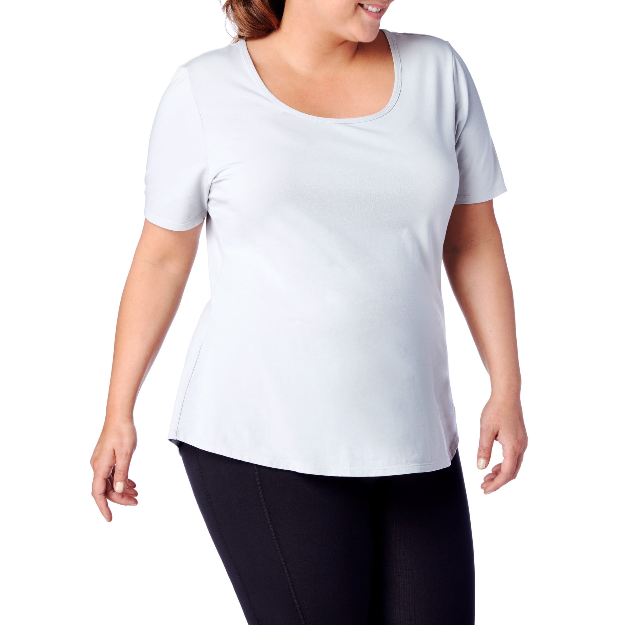 Rainbeau Curves Nancy Tee Women's Plus Activewear Crew Neck, Grey ...