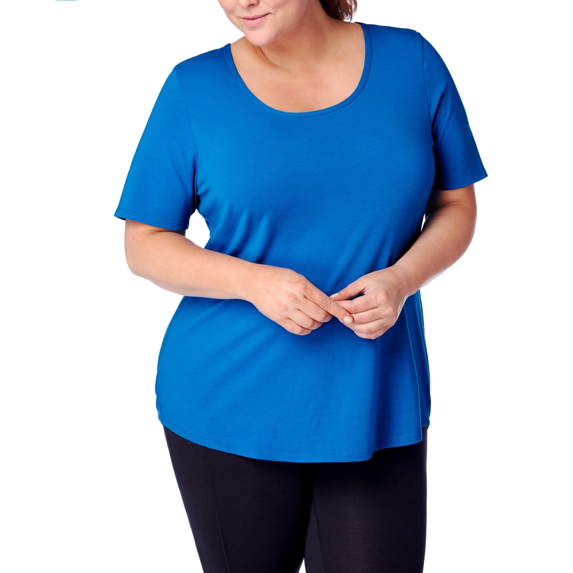 Rainbeau Curves Nancy Tee Women's Plus Activewear Crew Neck, Blue ...