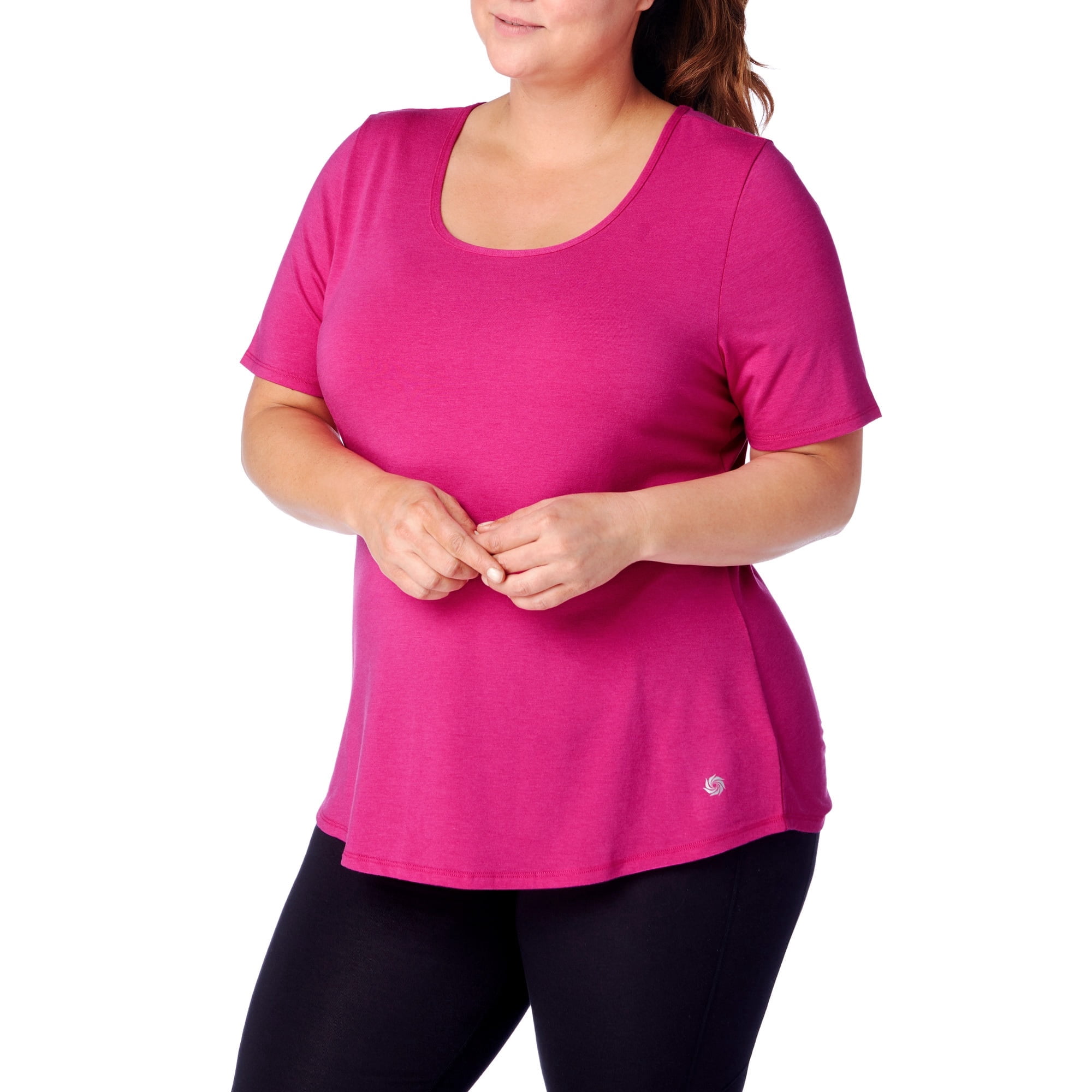 Rainbeau Curves Nancy Tee Women's Plus Activewear Crew Neck, Hot Pink ...