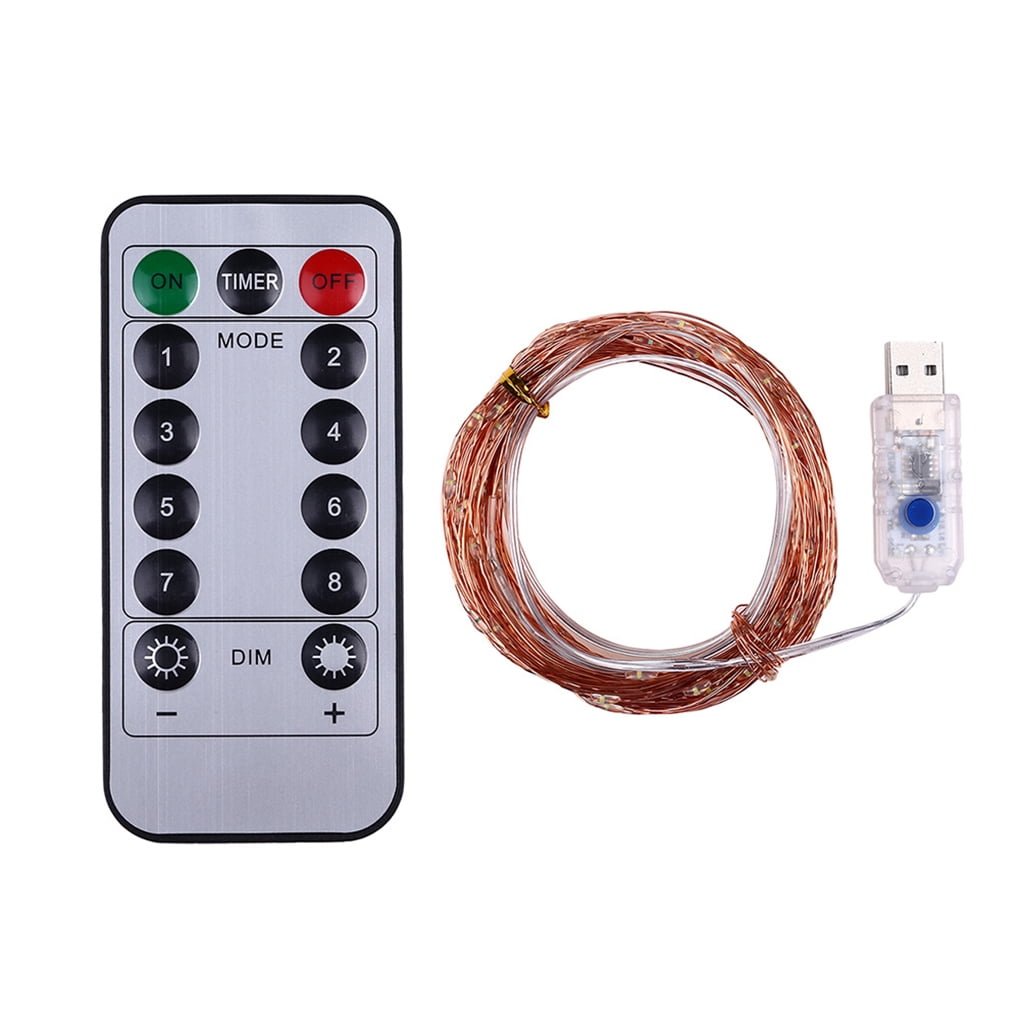 Rainbow 100 LED Beads USB Copper Wire Party Lamp Remote Control 8 Modes ...