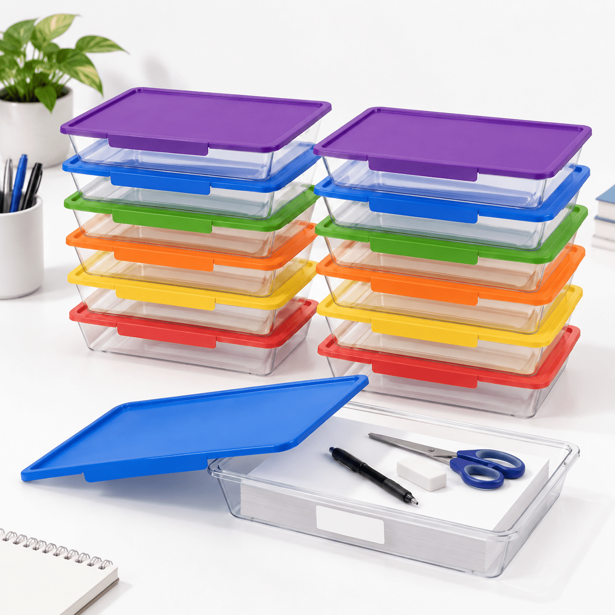 Rainbow 12 Pack Letter Size Paper Storage Bins with Latching Lids ...