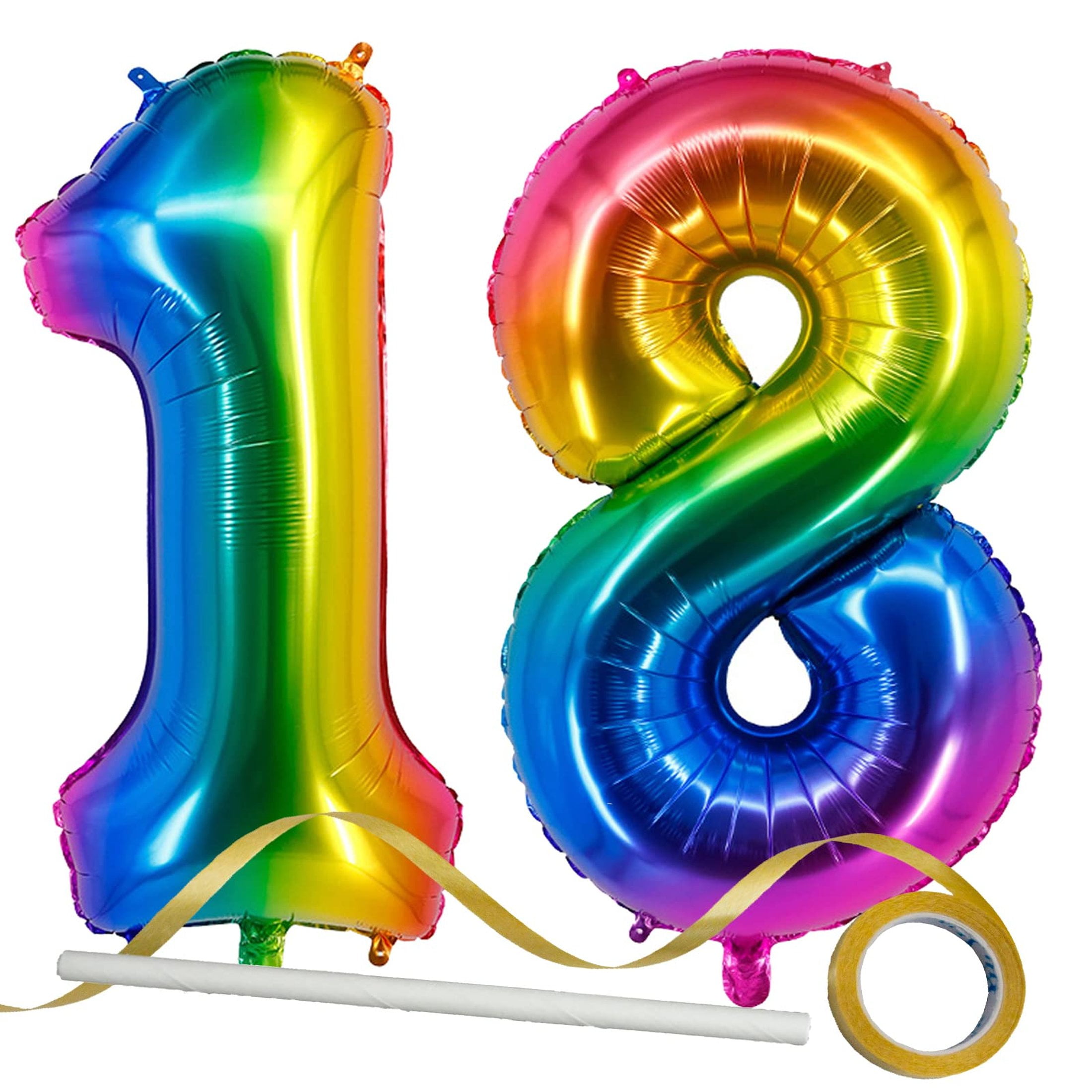 Rainbow 18 Balloon Numbers - 40 Inch Helium Self-Sealing Balloons for ...