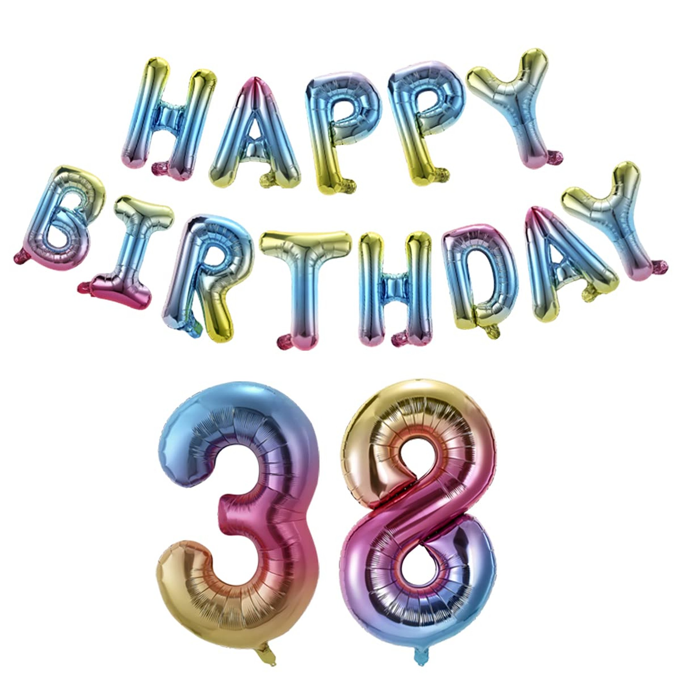 Rainbow 38th Birthday Balloon Banner Set - Colorful 40" Number Balloons ...