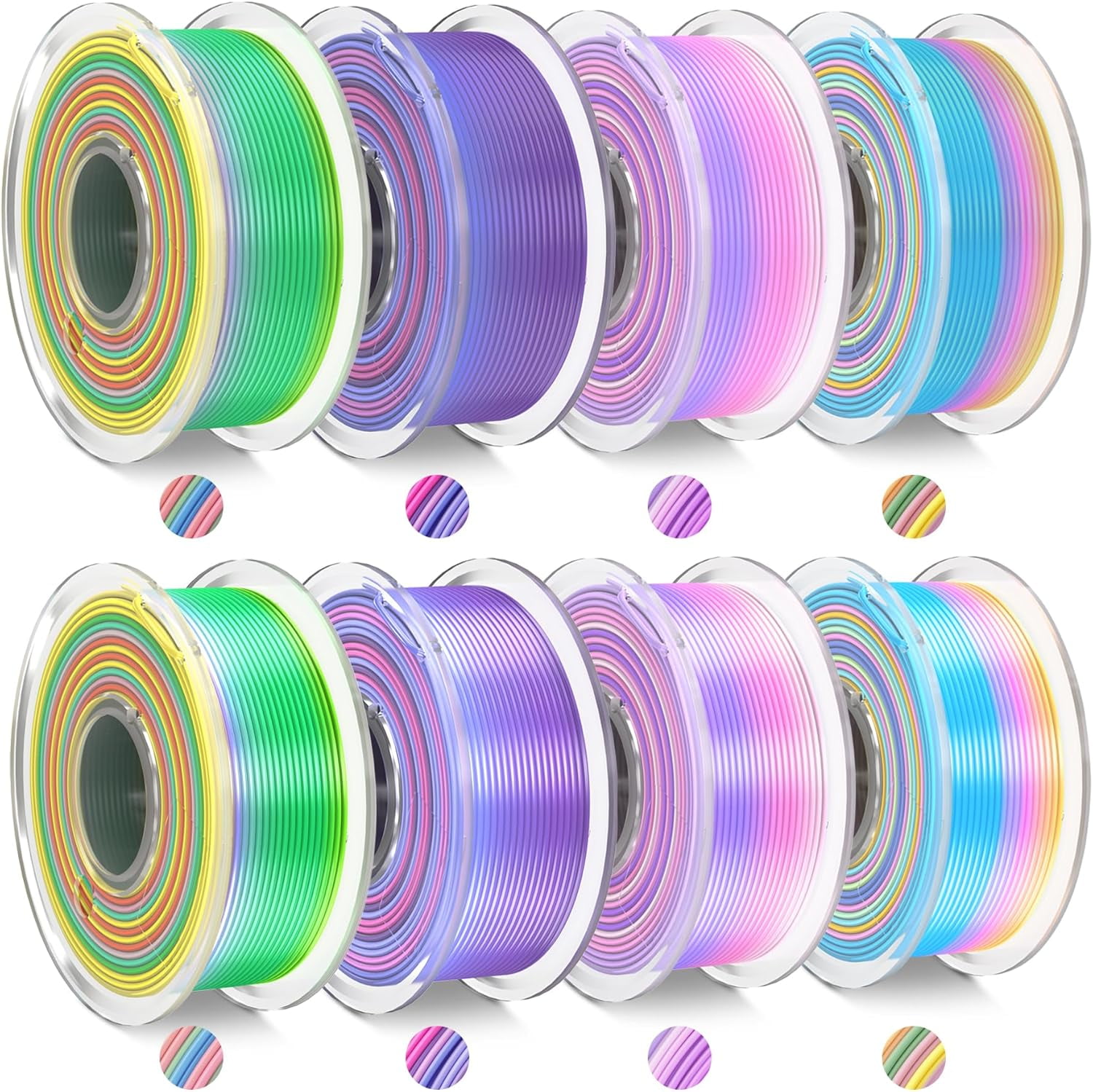 Rainbow 3D Printer Filament Bundle, 4 Rolls PLA+ Silk Rainbow & 4 Rolls ...