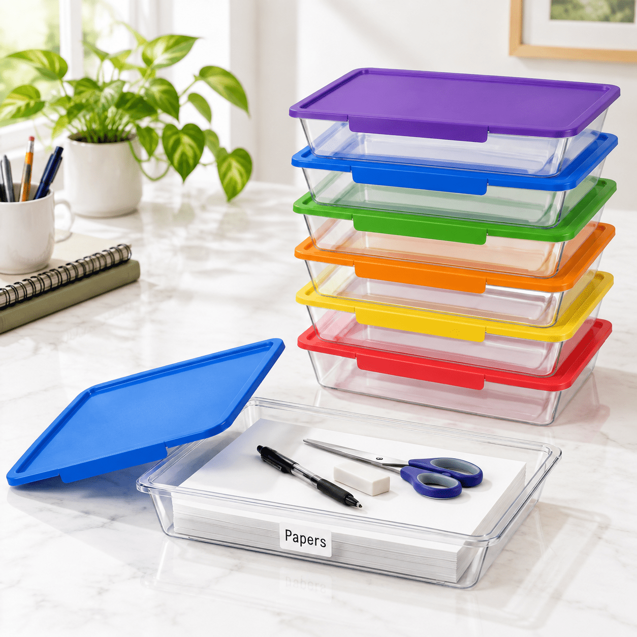 Rainbow 6-Pack Letter Size Paper Storage Bins with Latching Lids ...