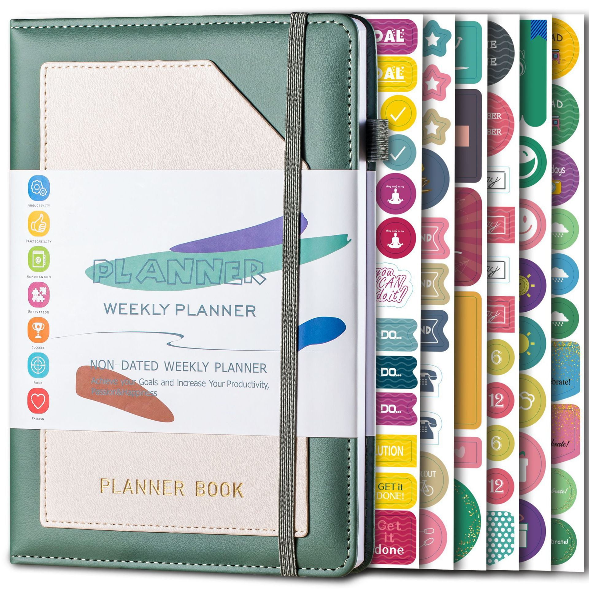 Rainbow A5 Weekly Planner: Non-Dated Weekly Planner with Elastic ...