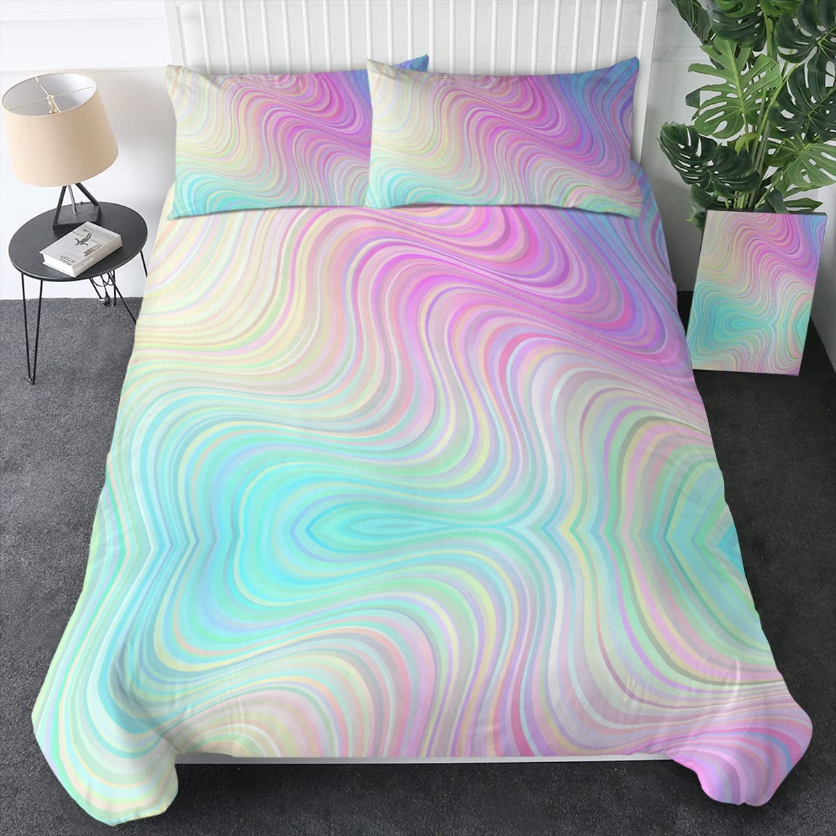 Rainbow Abstract Queen Bedding Sets for Girls 2 Piece Duvet Cover Pink ...