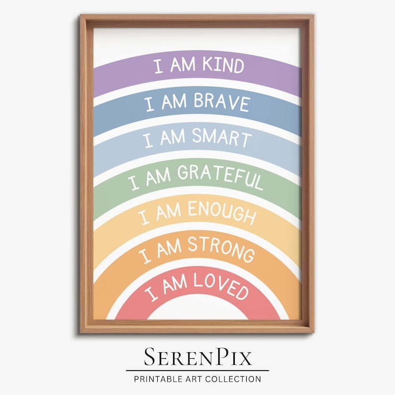 Rainbow Affirmations Wall Art, Prints For Kids, Inspirational Posters ...