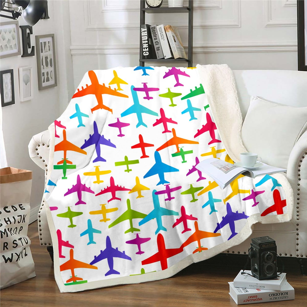 Rainbow Aircraft 40"x50" Throw Blanket for Boys,Watercolor Airplane ...