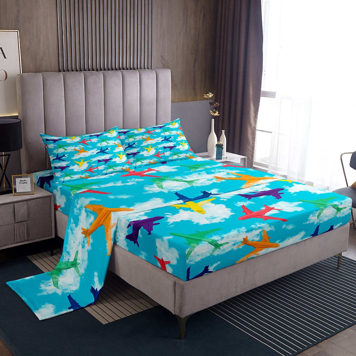 Rainbow Aircraft Twin Sheet Set for Boys,Watercolor Airplane Sheets ...