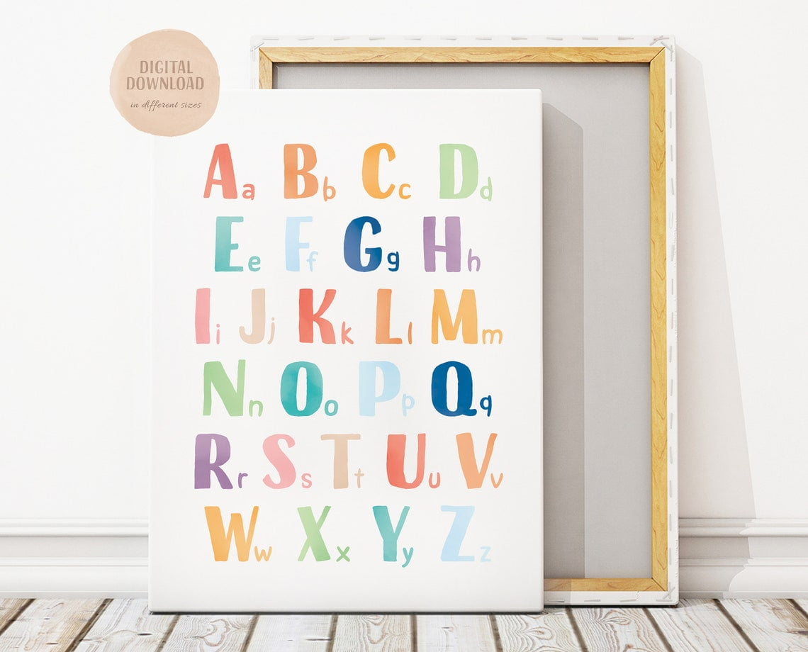 Rainbow Alphabet Print, Abc Poster, Nursery Alphabet Printable Wall Art ...