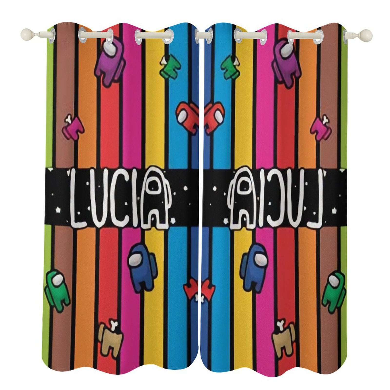 Rainbow Among-Us Imposter Crewmate Curtains for Kids,Cartoon BlackOut ...