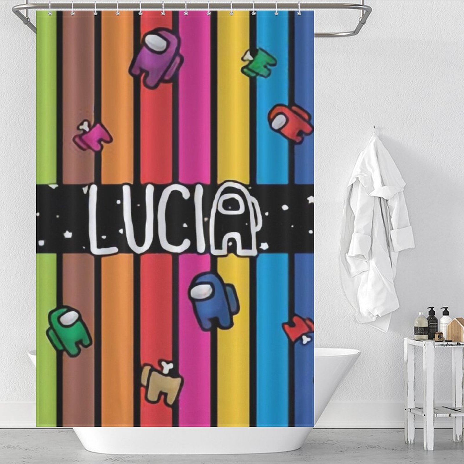 Rainbow Among-Us Imposter Crewmate Shower Curtain,Polyester Shower ...