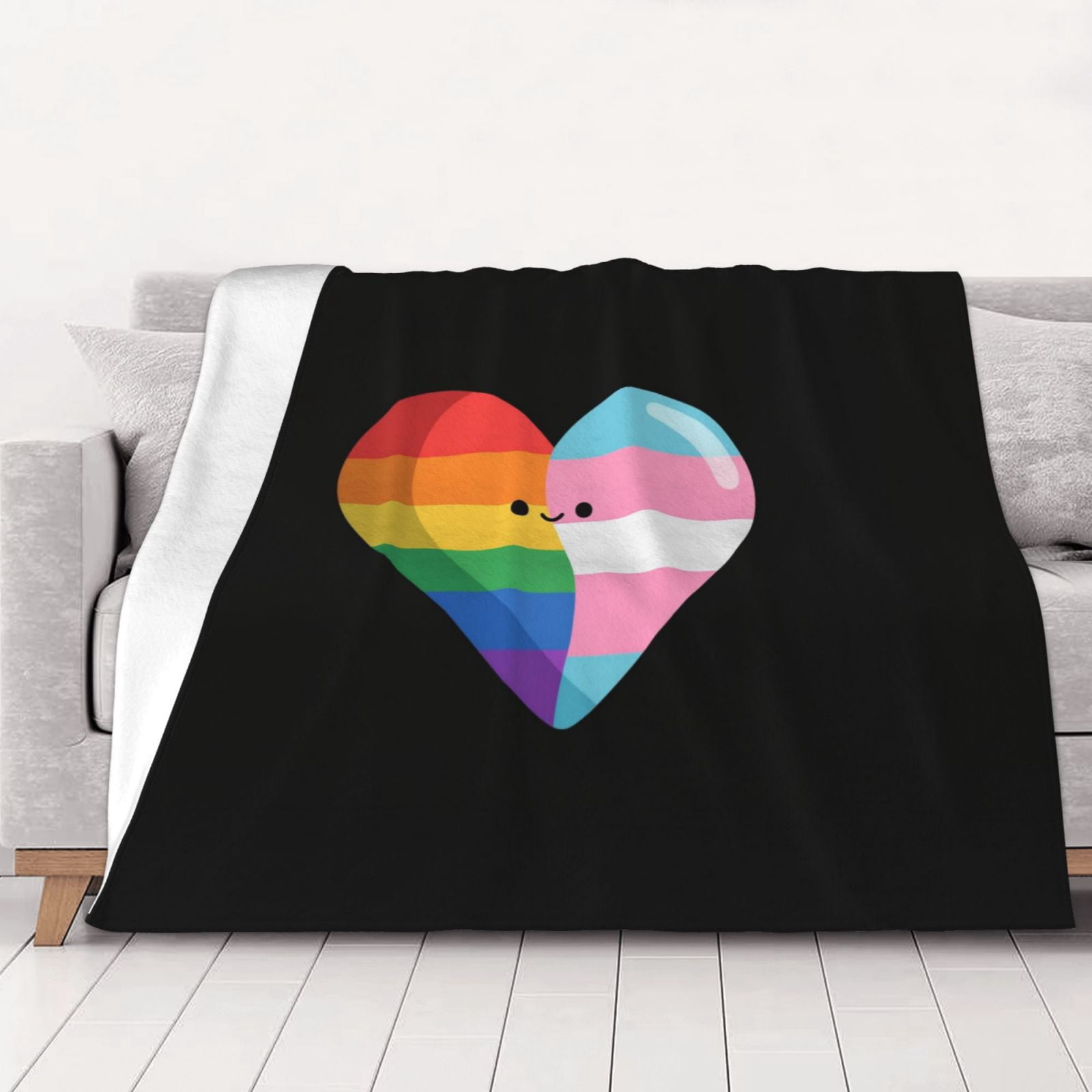 Rainbow And Transgender Flag Heart Throws Blanket Fleece Soft Cozy Warm ...