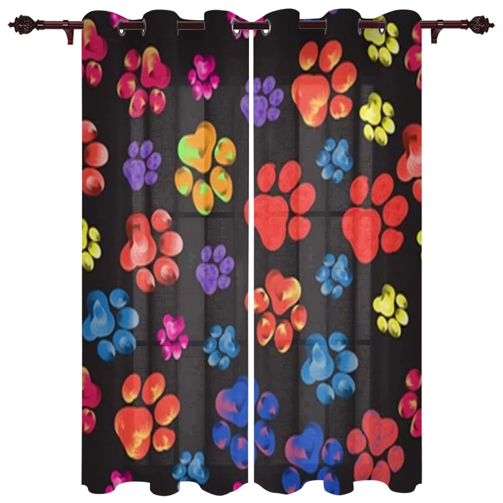 Rainbow Animal Paw Print Window Curtain For Kids Room Home Blinds ...