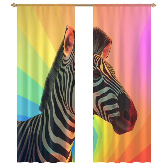 Rainbow Animals Zebra Modern Tulle Window Curtains for Living Room ...