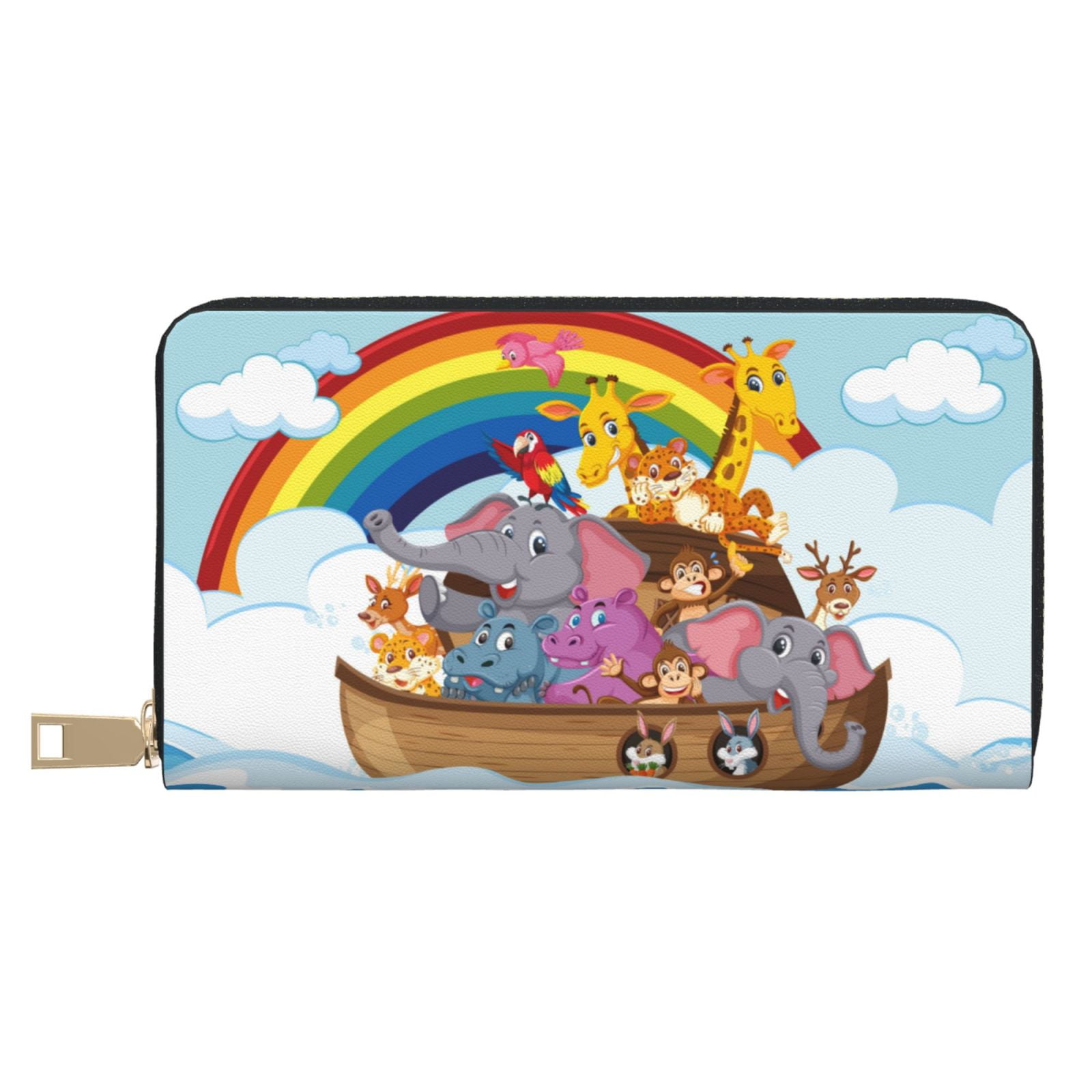 Rainbow Animals on Noah's Ark Wallet Women, Leather Bifold Multi Card ...