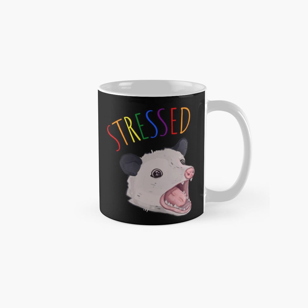 Rainbow Anxiety Stress Possum, Cute screaming Opossum Classic Mug ...