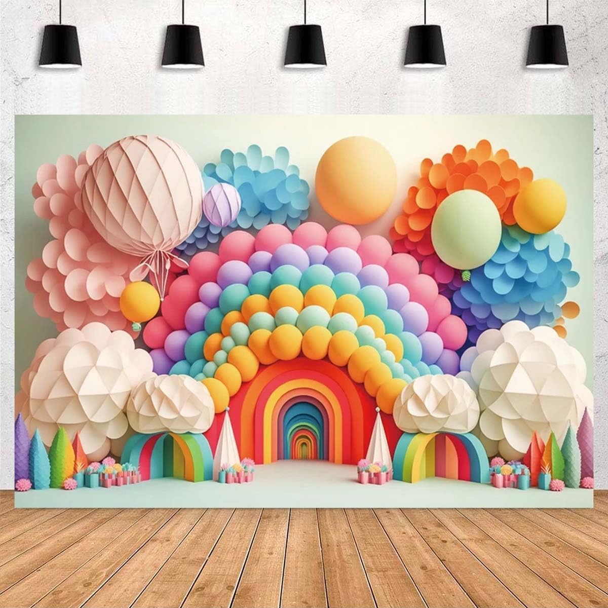 Rainbow Arch Balloon Venus Shaped Child Newborn Birthday Background 1st ...