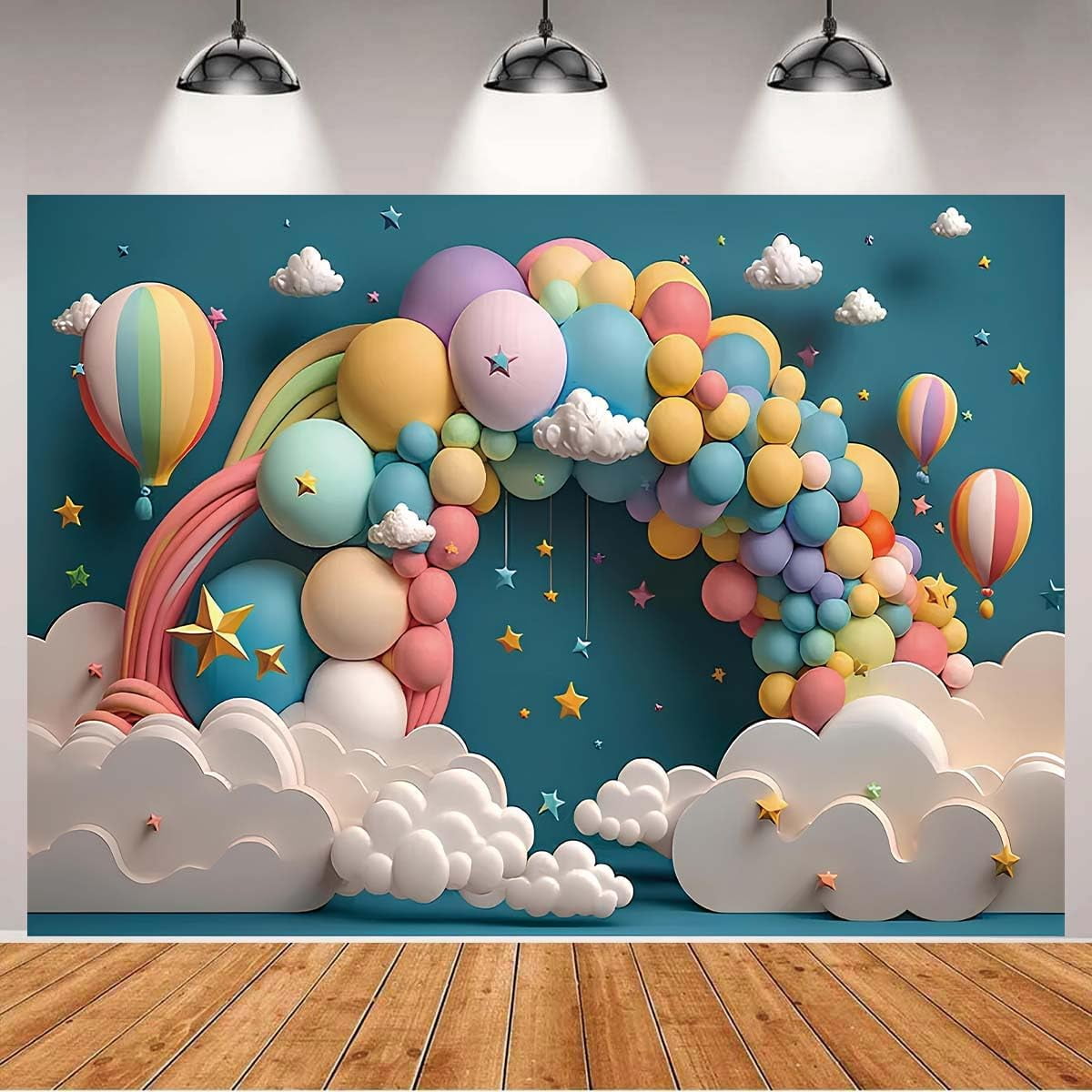 Rainbow Arch Colorful Hot Air Balloon Backdrop for Kids Portrait ...