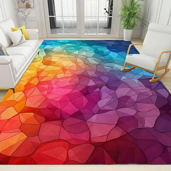 Rainbow Area Rug, 3D Geometric Art Non Slip Print Rugs, Stain Resistant ...