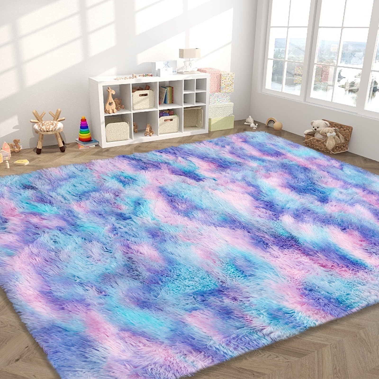 Kentaly Rainbow Soft Fluffy Area Rug for Living Room Bedroom Shaggy ...
