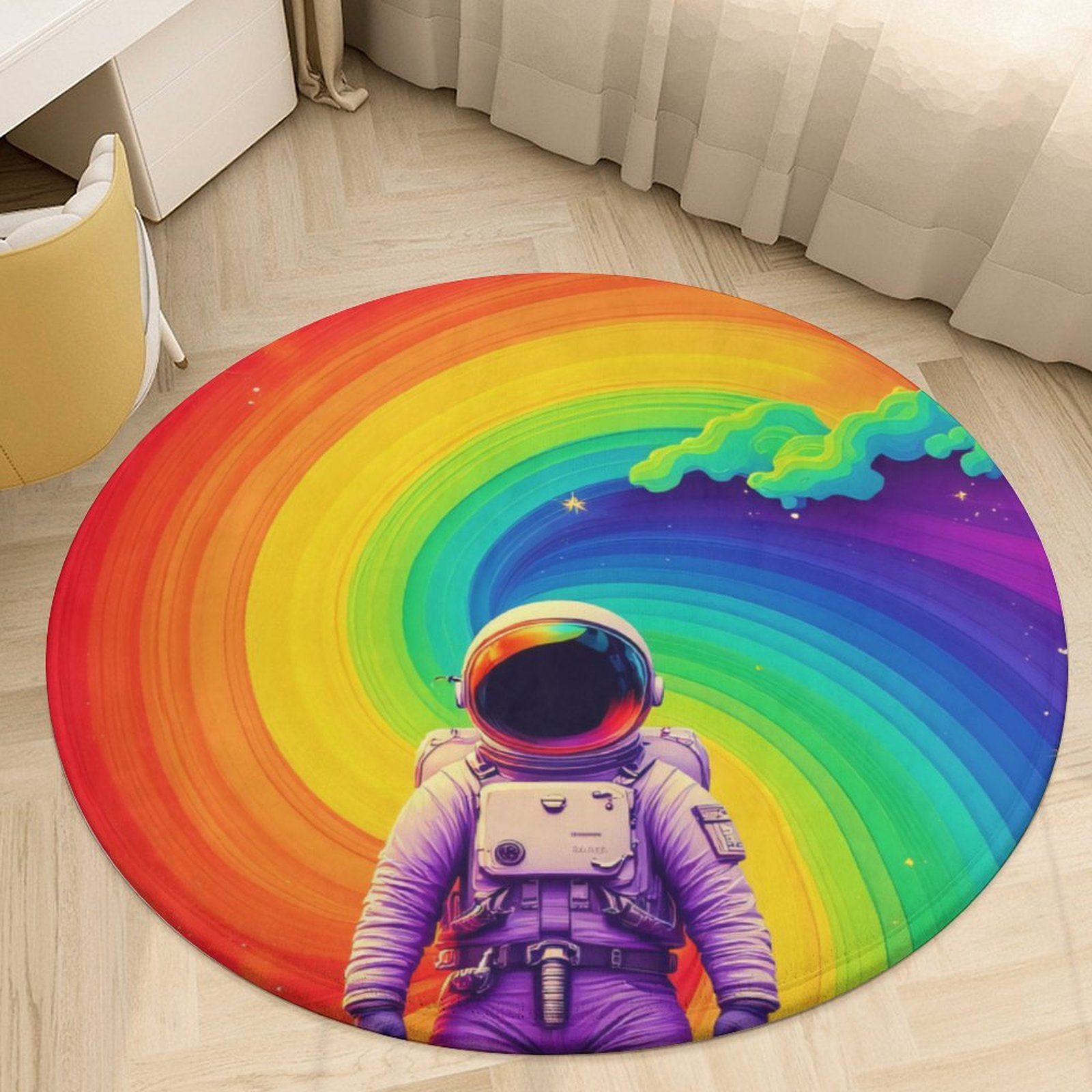 Rainbow Astronaut Dream Round Area Rugs for Bedroom Living Room, 6FT ...