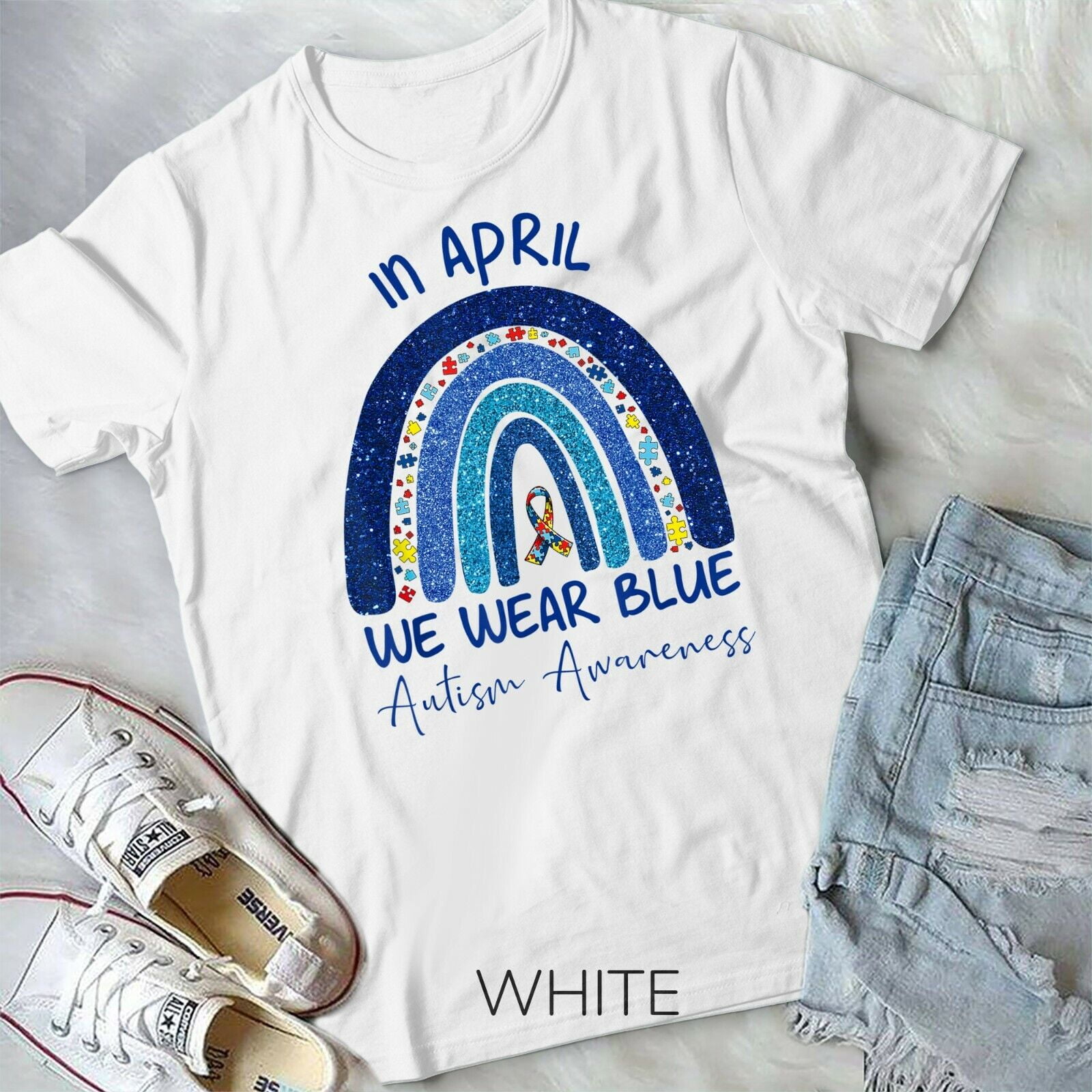 Rainbow Autism In April We Wear Blue Autism Awareness Month T-Shirt ...