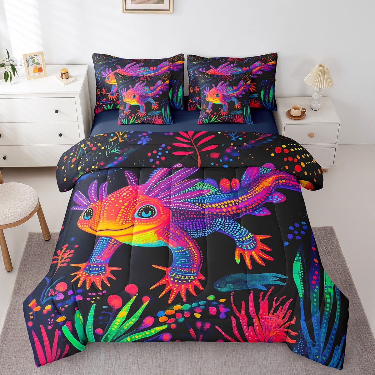 Rainbow Axolotl Bed In A Bag,Cute Animal Axolotl Bedding Set Underwater ...