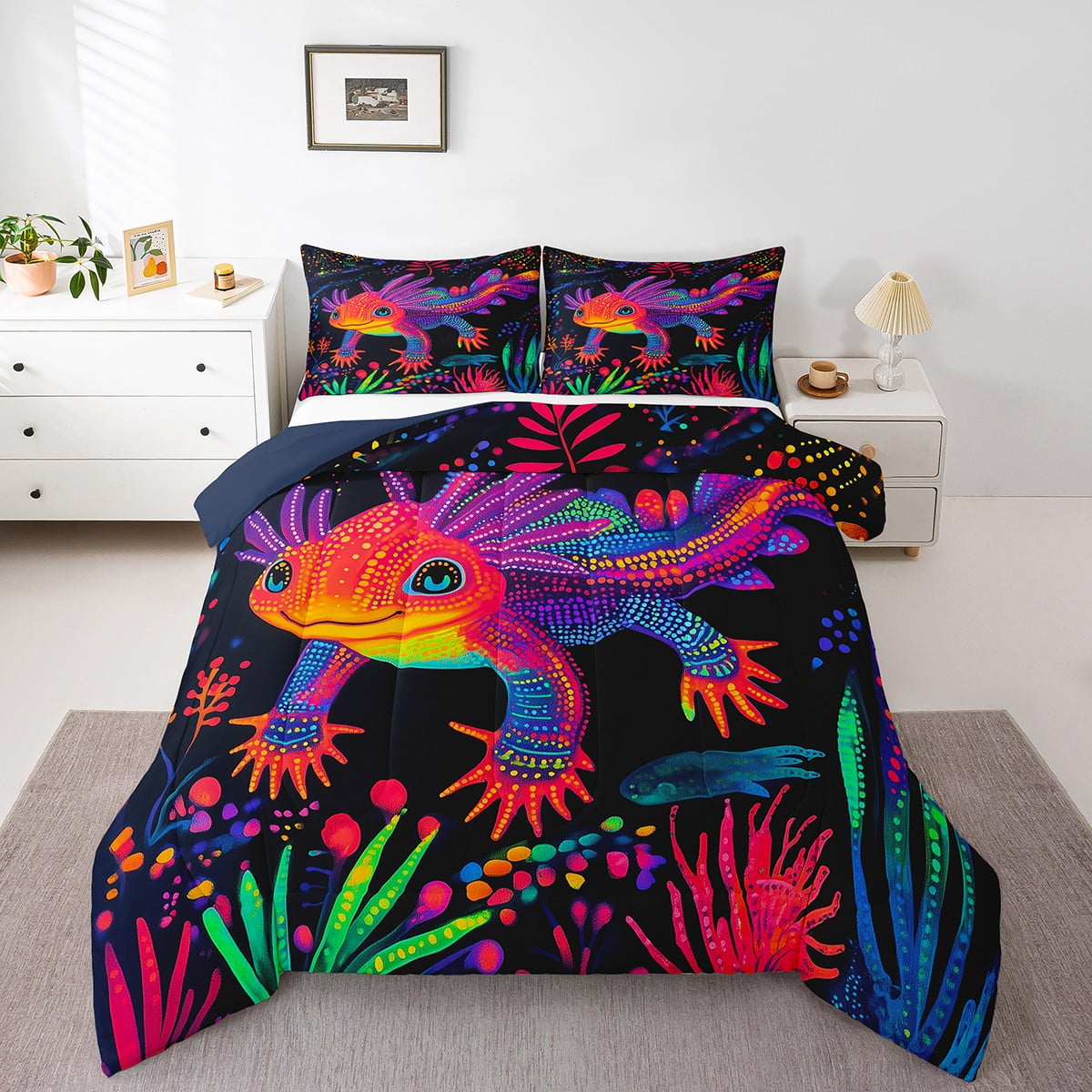 Rainbow Axolotl Down Comforter,Cute Animal Axolotl Bedding Set ...