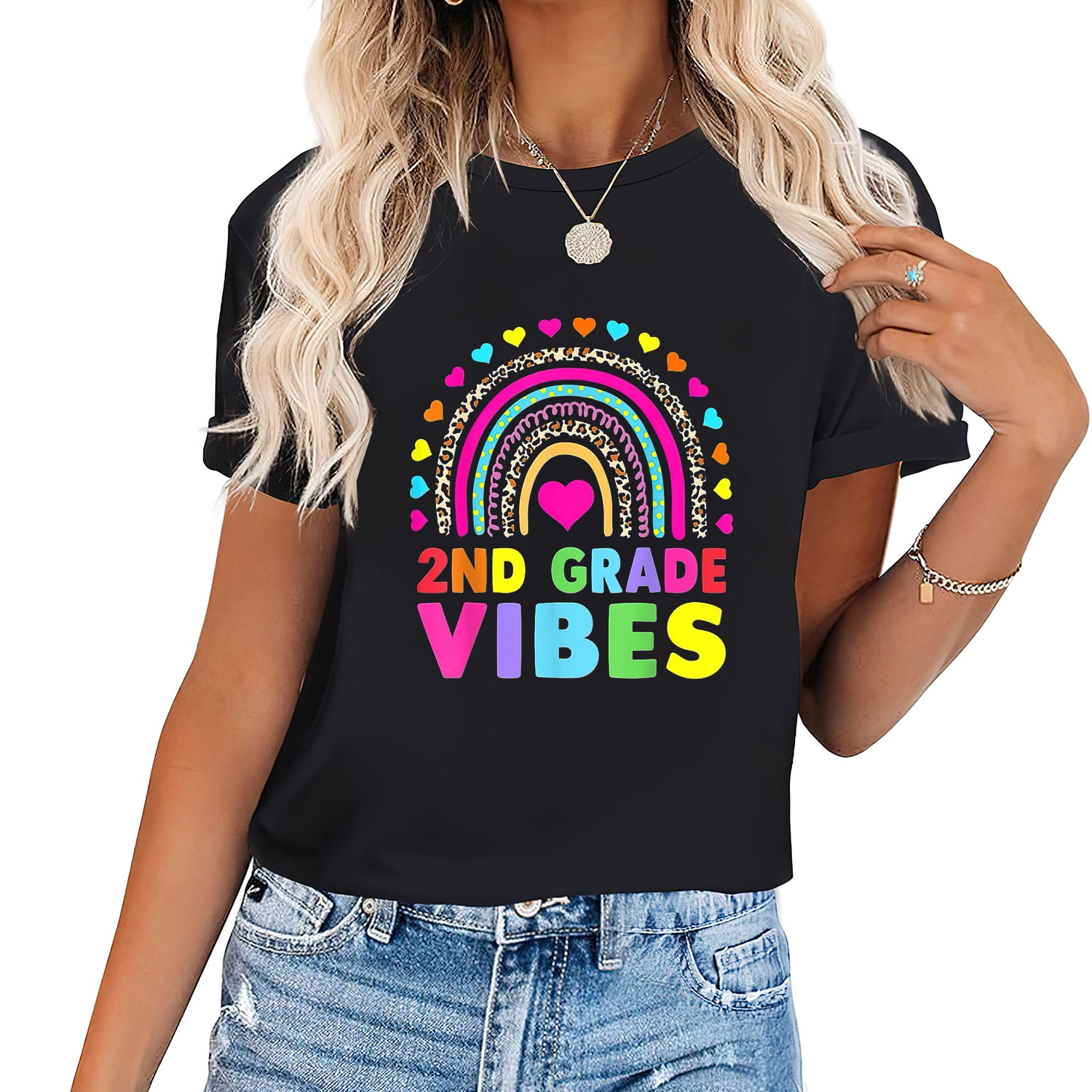 Rainbow Back to School 2nd Grade Vibes Teacher Wom Women's Summer ...