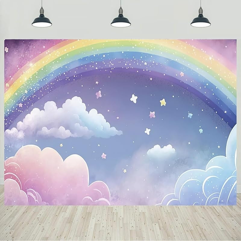 Rainbow Backdrop Pastel Rainbow Clouds Stars Dots Photography ...
