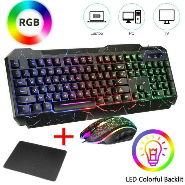 Rainbow Backlit Gaming Keyboard and Mouse Combo Set USB Keyboard RGB ...