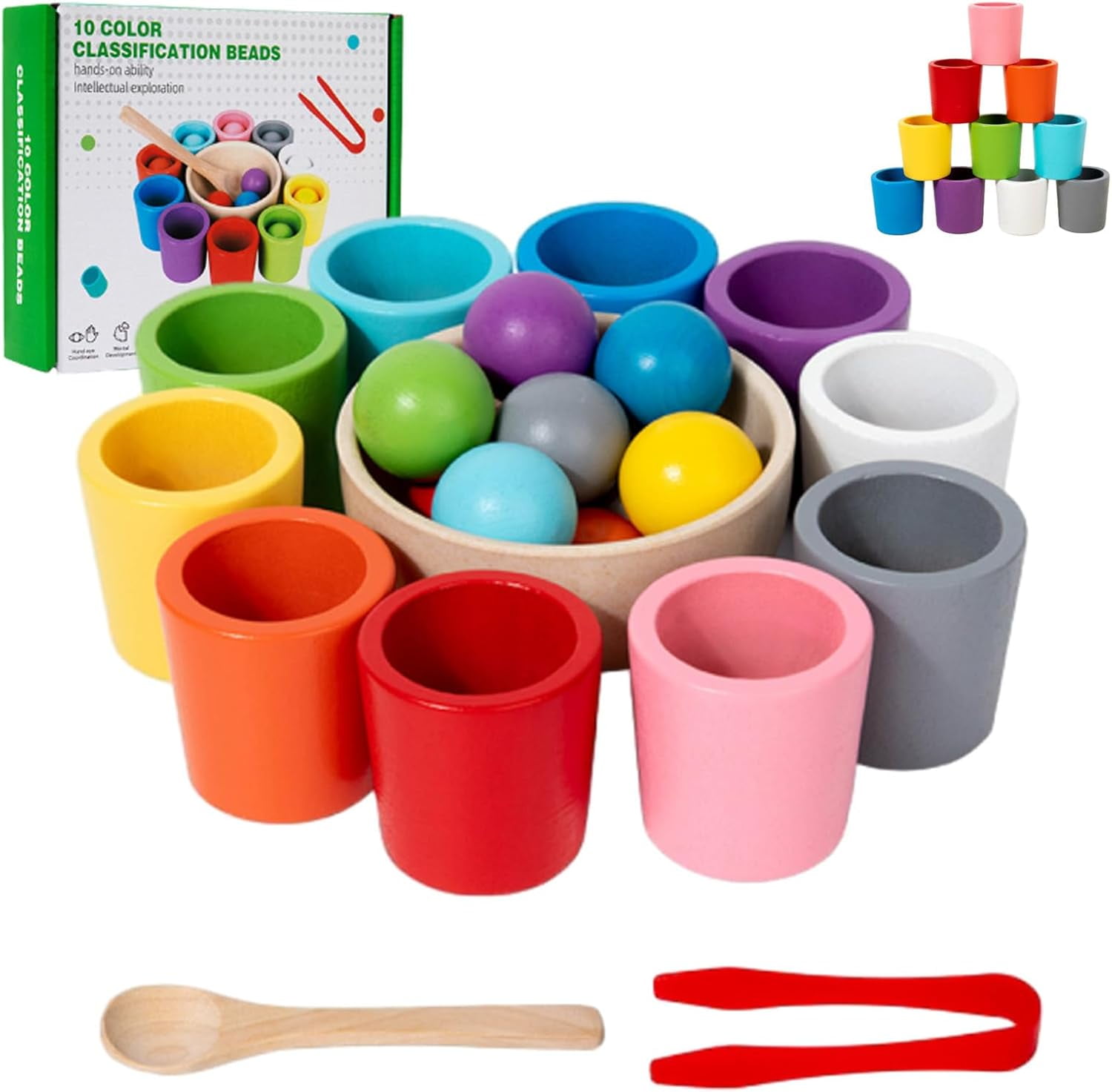 Rainbow Balls in Cups Toddler Toys, Color Sorting Toys for Learning ...