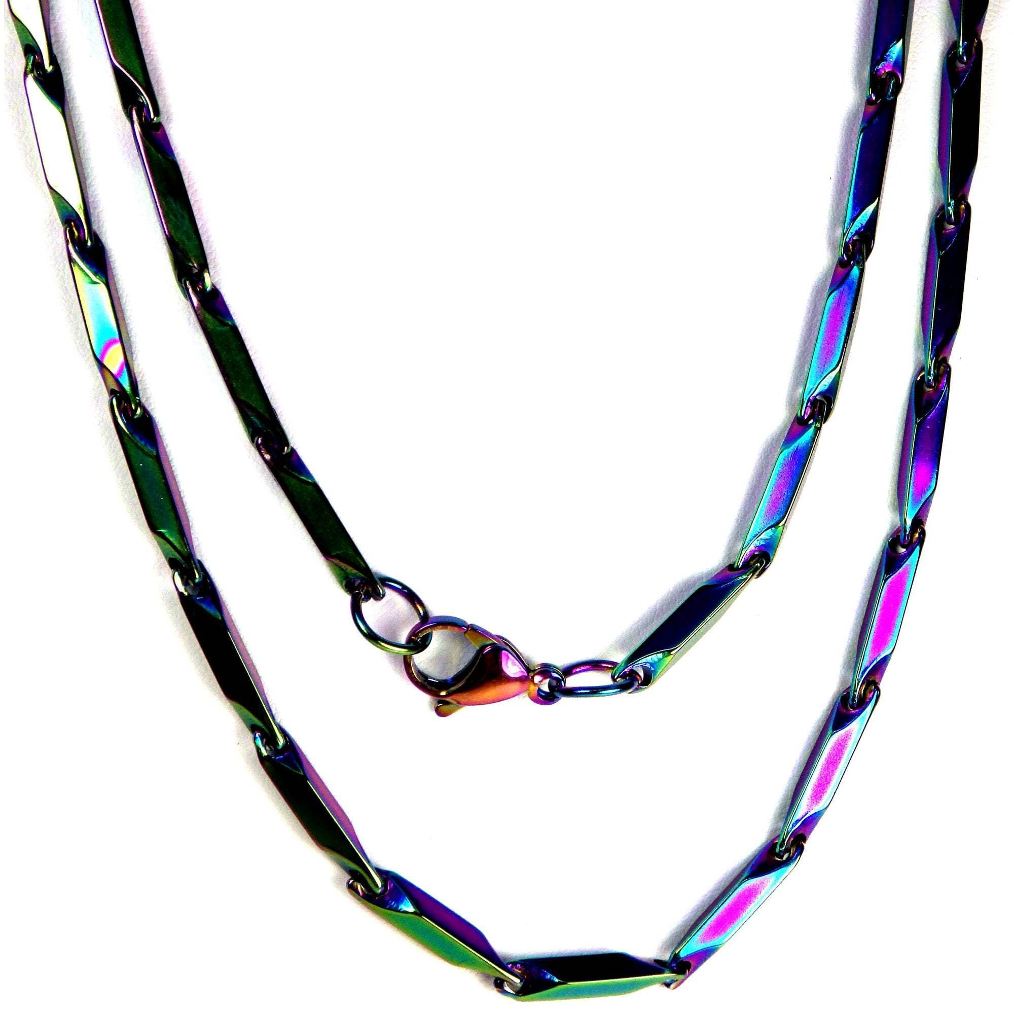 Rainbow Bar Link Chain Necklace Stainless Steel 16-36-in Genderless ...