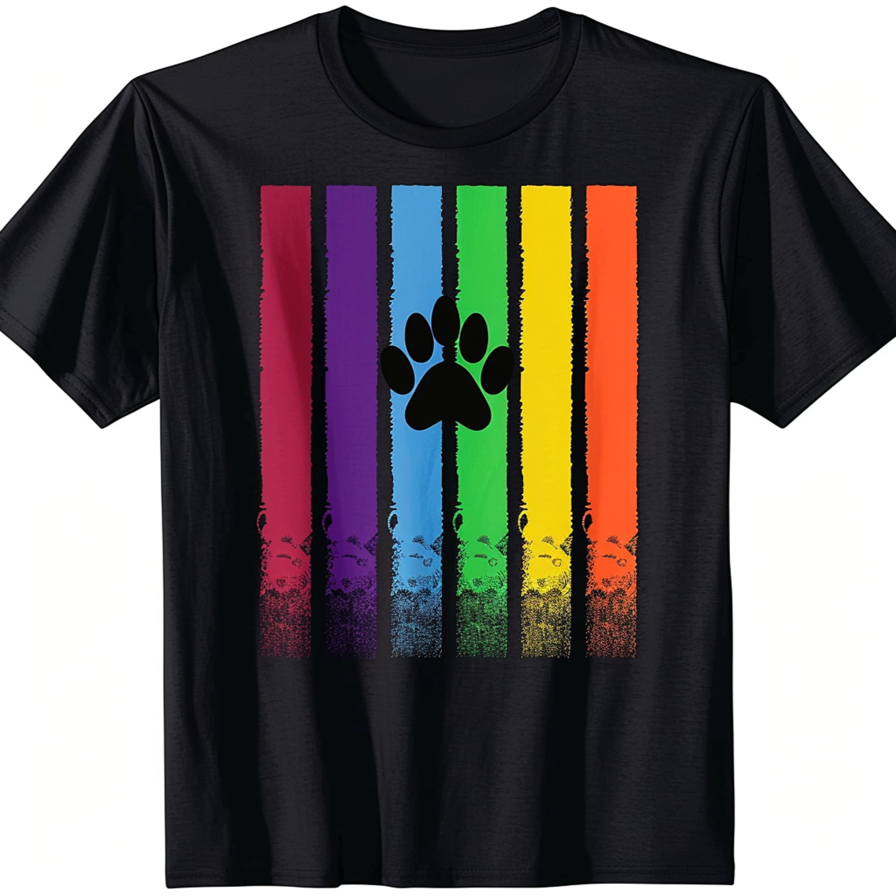 Rainbow Barcode Dog Paw Print Black TShirt Old English Brand Vector Art ...