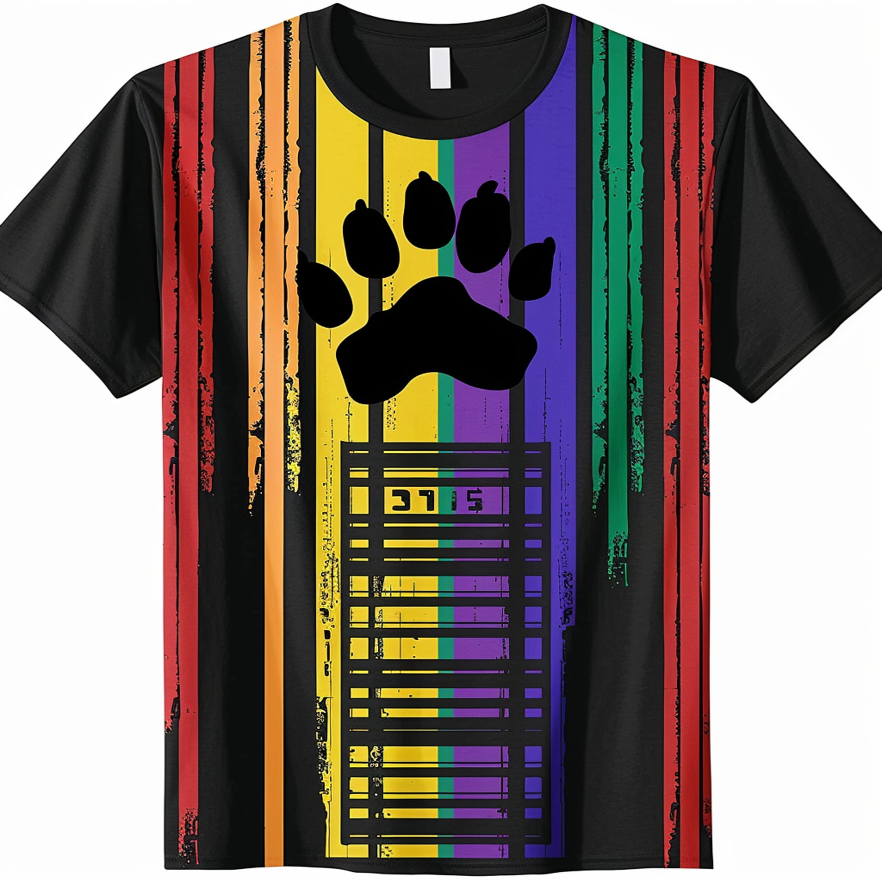 Rainbow Barcode Dog Paw Print Black TShirt Vector Art Design Old ...