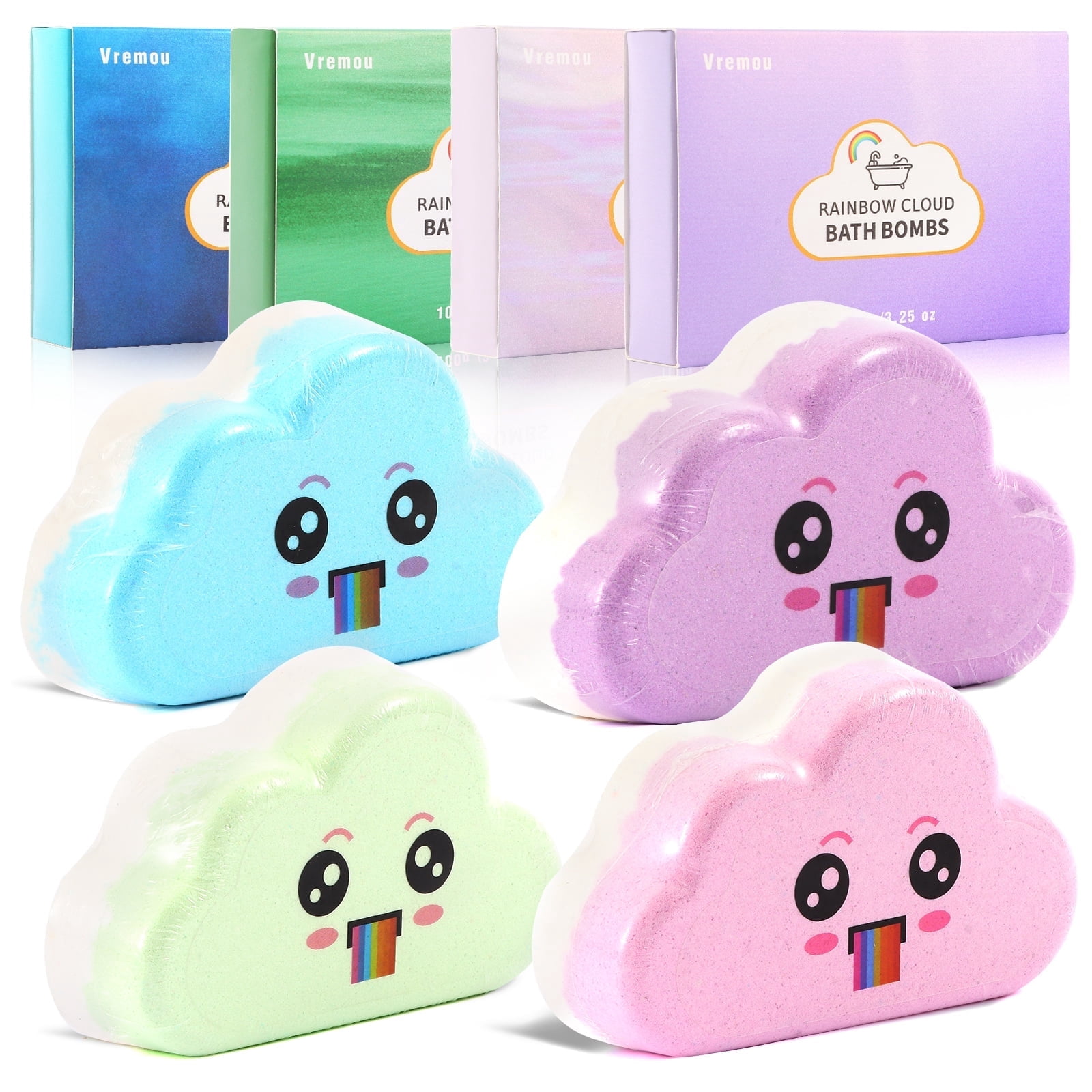 Bath Bombs for Kids, 4 Pcs Handmade Natural Clouds Bath Bombs, Organic ...