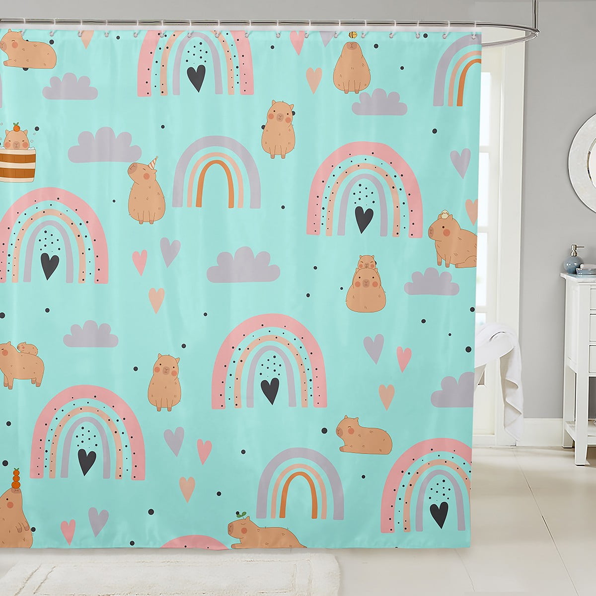 Rainbow Bathroom Shower Curtain Sets , Capybara Lover Shower Curtain 72 ...