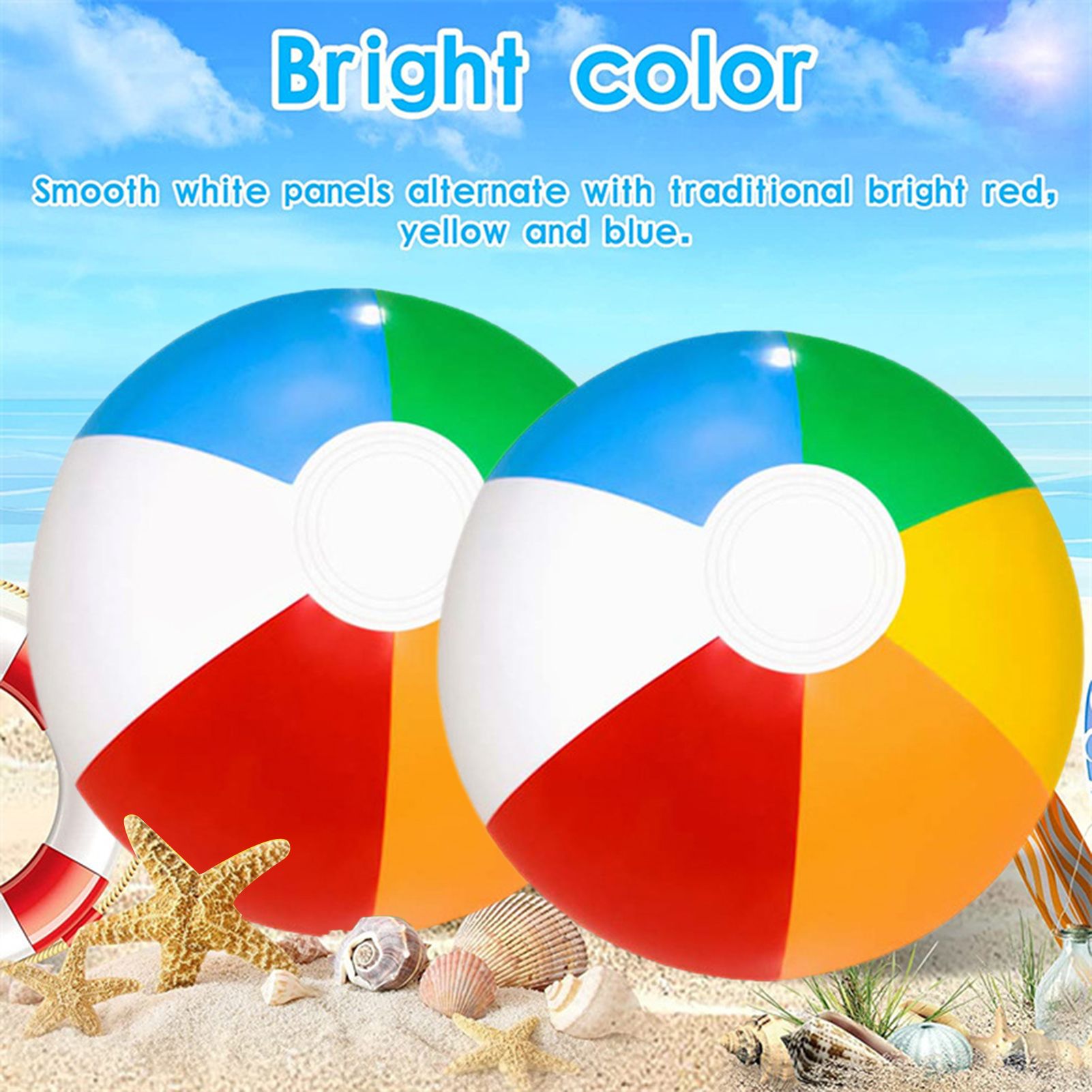 Rainbow Beach Balls for Kids Water Games Toys Easy to Inflate Fun ...