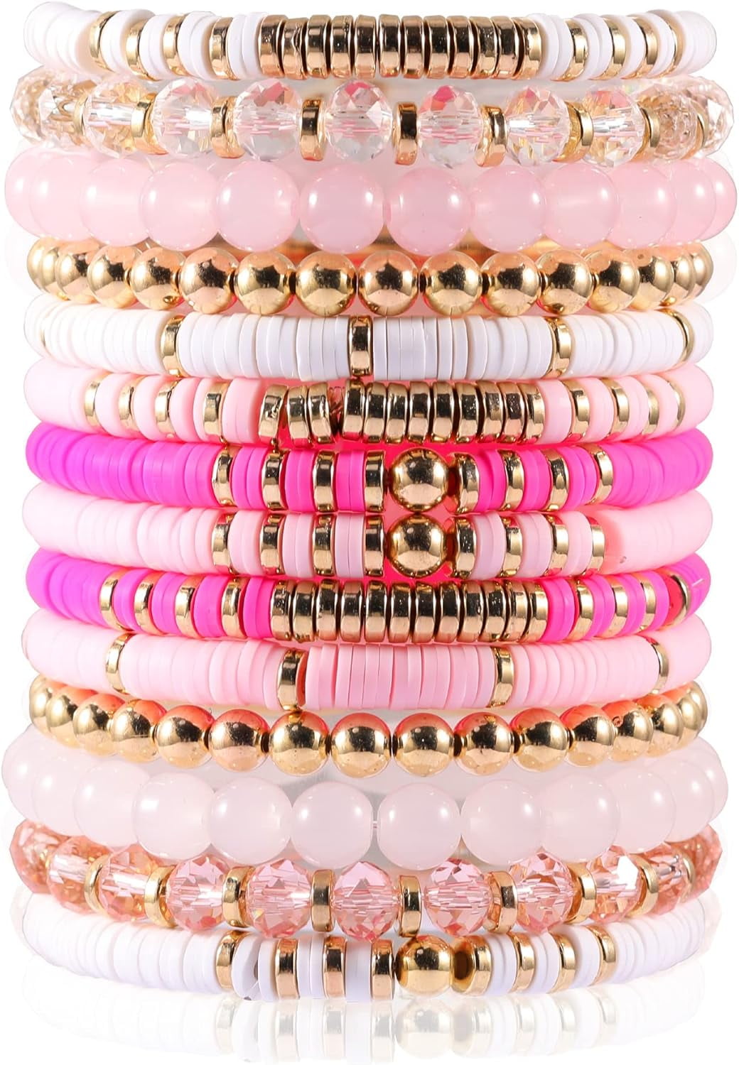 Rainbow Beaded Friendship Stackable Bracelets Set For Women Girls 3Pcs, Pearl Gold Spacer Bead ...