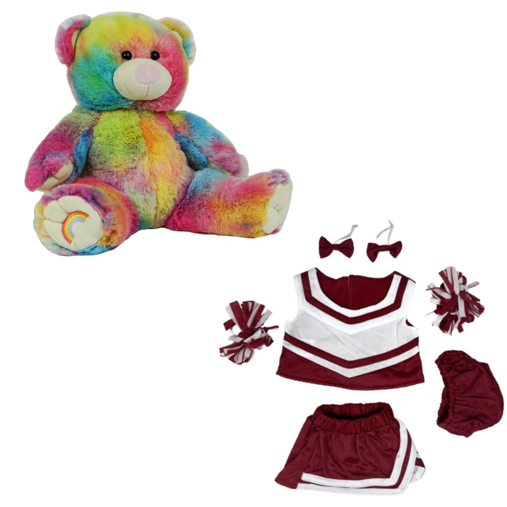 Rainbow Bear 8-Inch Stuffed Toy with Maroon and White Cheerleader ...
