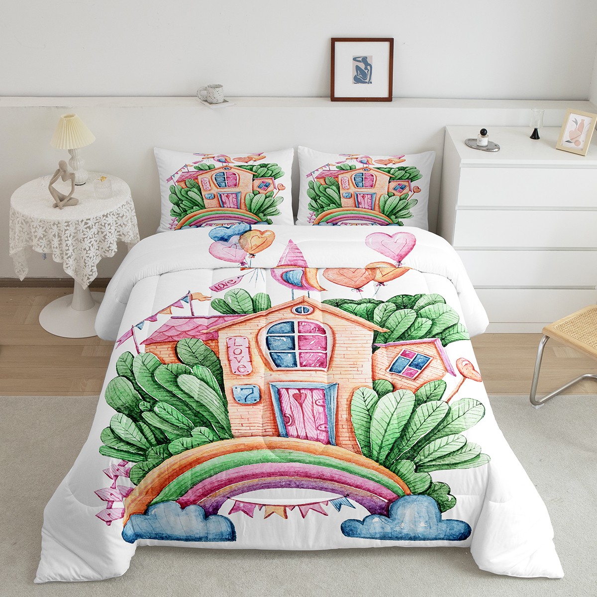 Rainbow Bedding Set Cartoon Lodge Cabin Comforter Set King for Boys ...