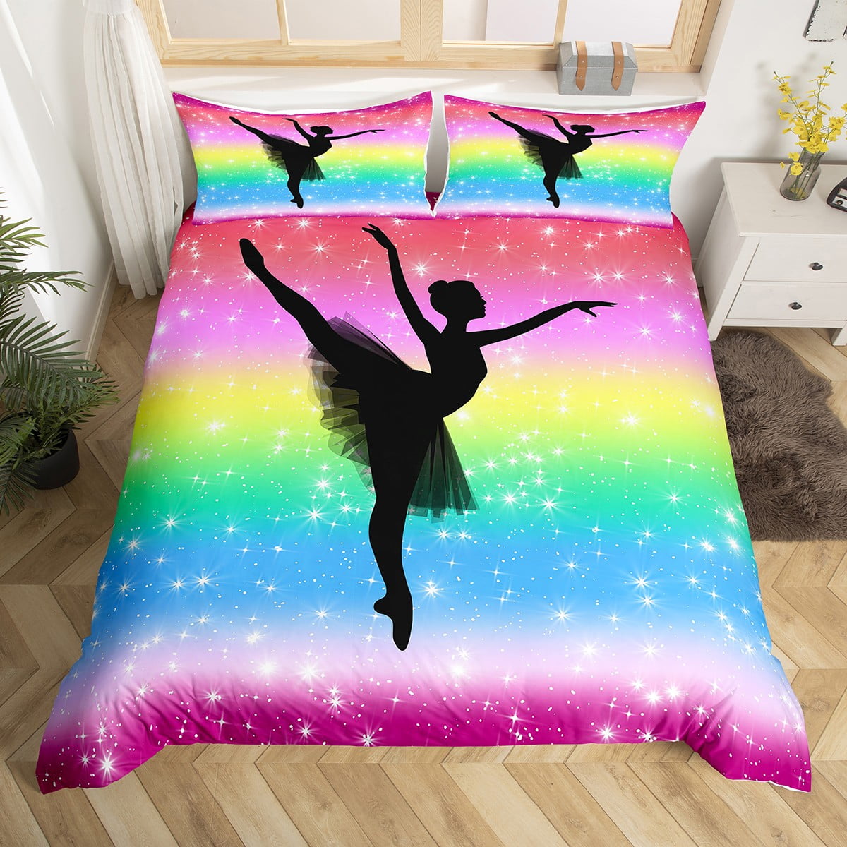 Rainbow Bedding Set For Girls, Ballet Decor Duvet Cover Dancing ...