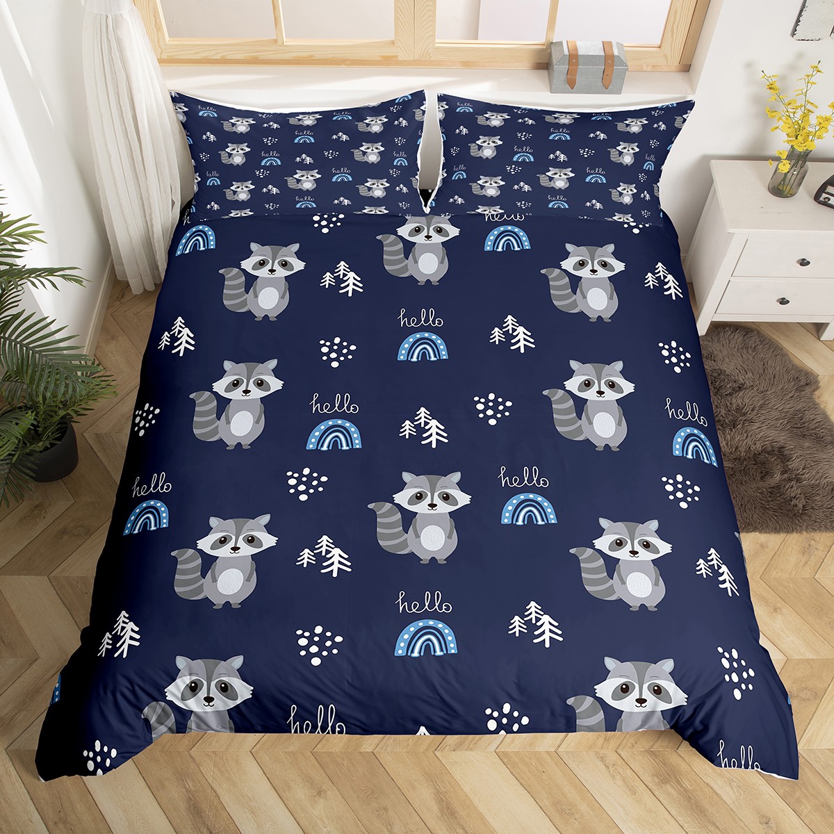 Rainbow Bedding Set Raccoon Comforter Cover for Kids Child Boys,Cartoon ...