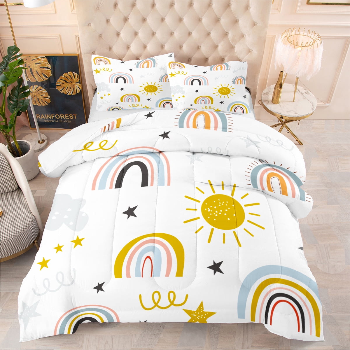 Rainbow Bedding Set Sun and Stars Comforter Set Twin Size for Girls ...